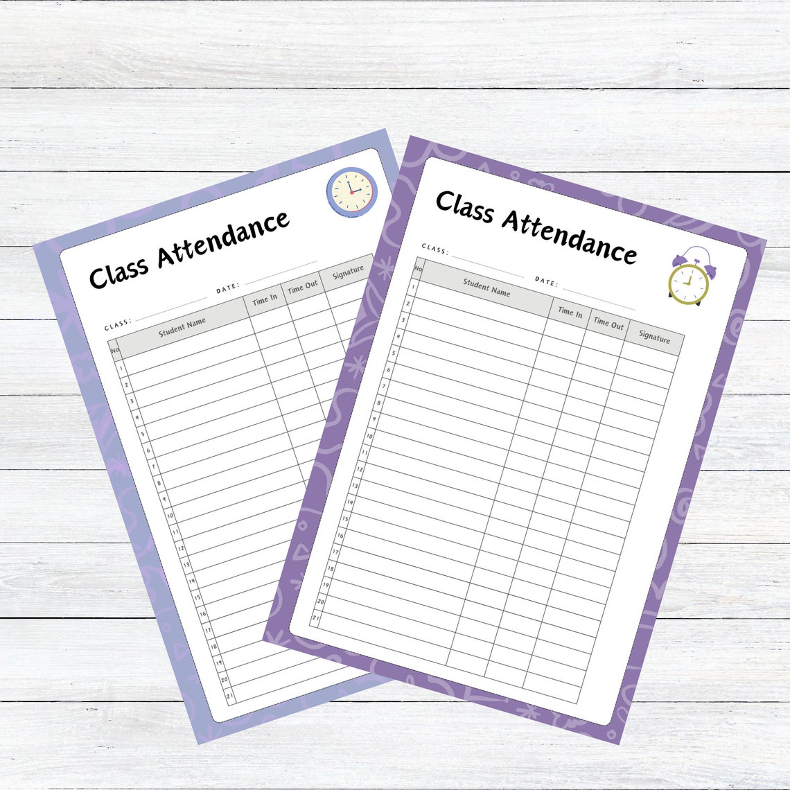Classroom Attendance Printable Form School Register Custom Class Roster ...
