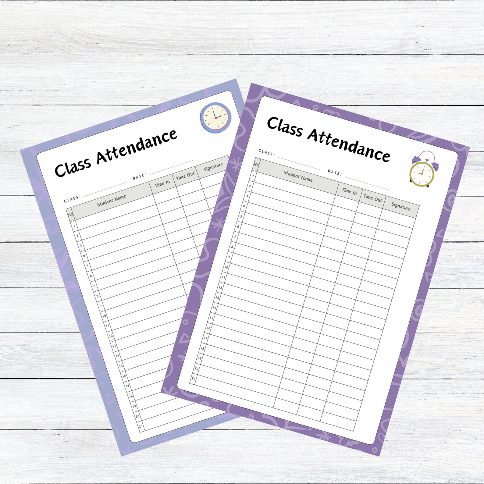 Classroom Attendance Printable Form School Register Custom Class Roster ...