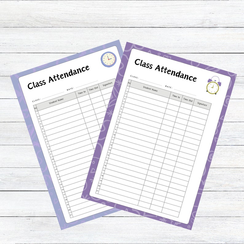 Classroom Attendance Printable Form School Register Custom Class Roster ...