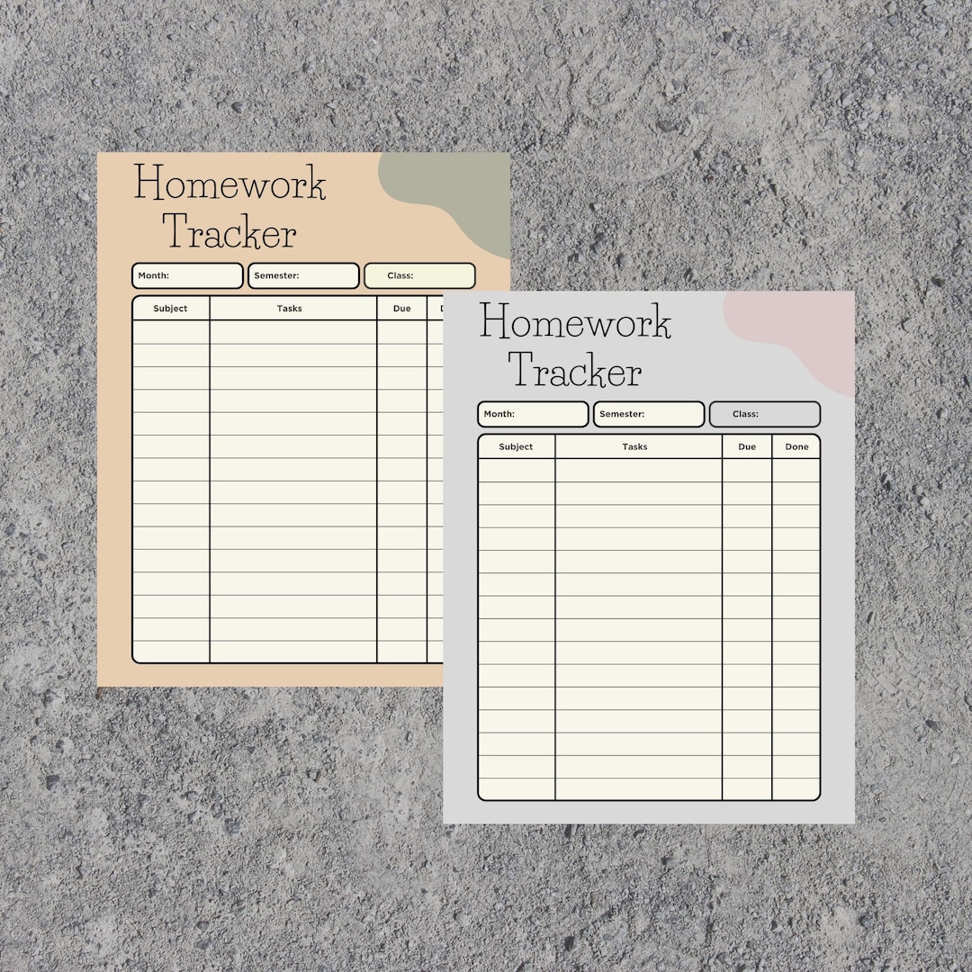 Homework Tracker Printable: Student Assignment Checklist (8.5x11 Inches ...