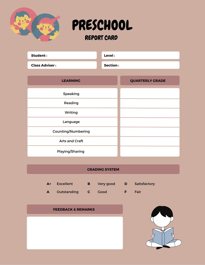 Preschool Report Card Template: Simple Homeschool Progress (digital ...