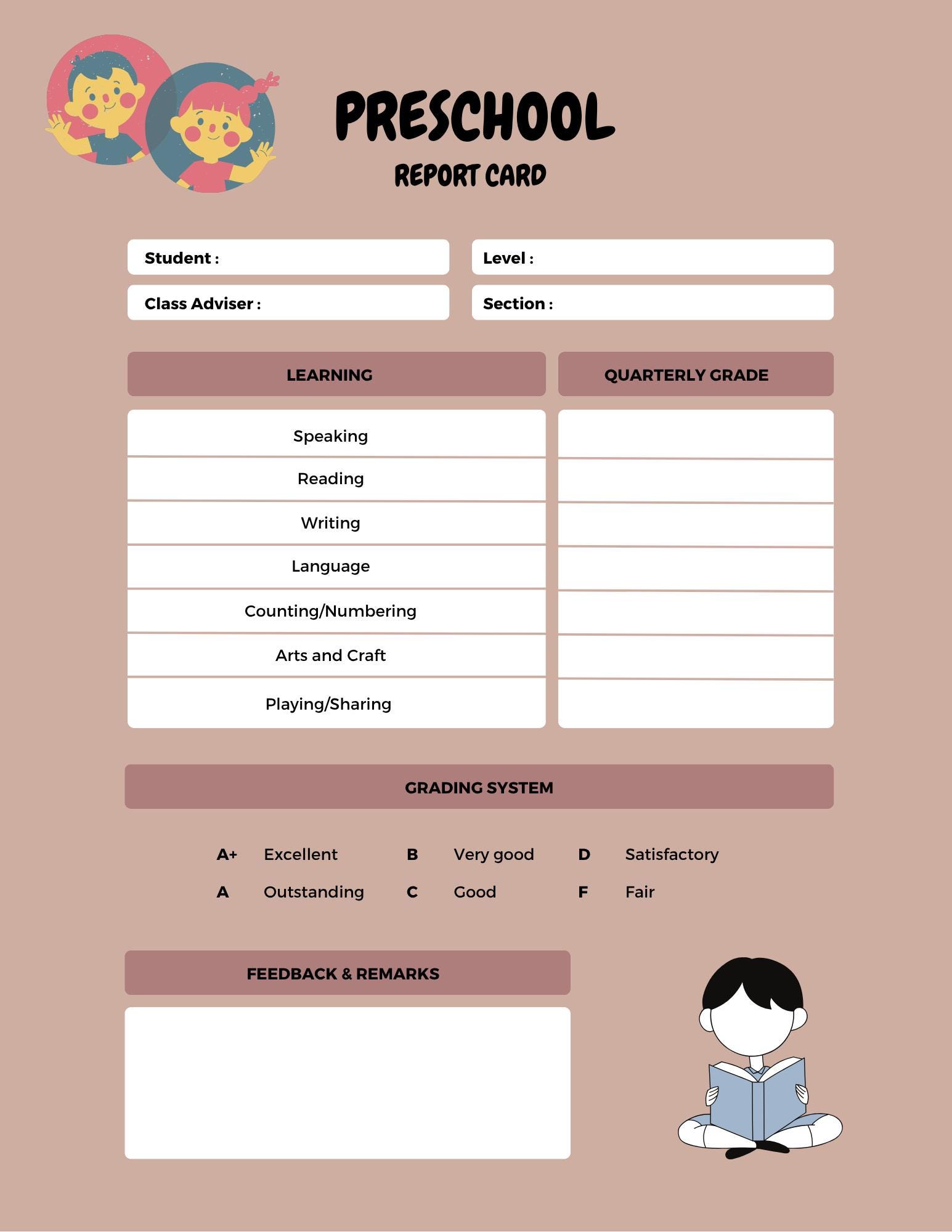Preschool Report Card Template: Simple Homeschool Progress (digital ...