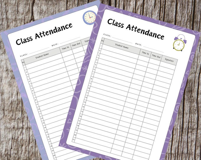 Classroom Attendance Form: Printable School Register (digital Download ...