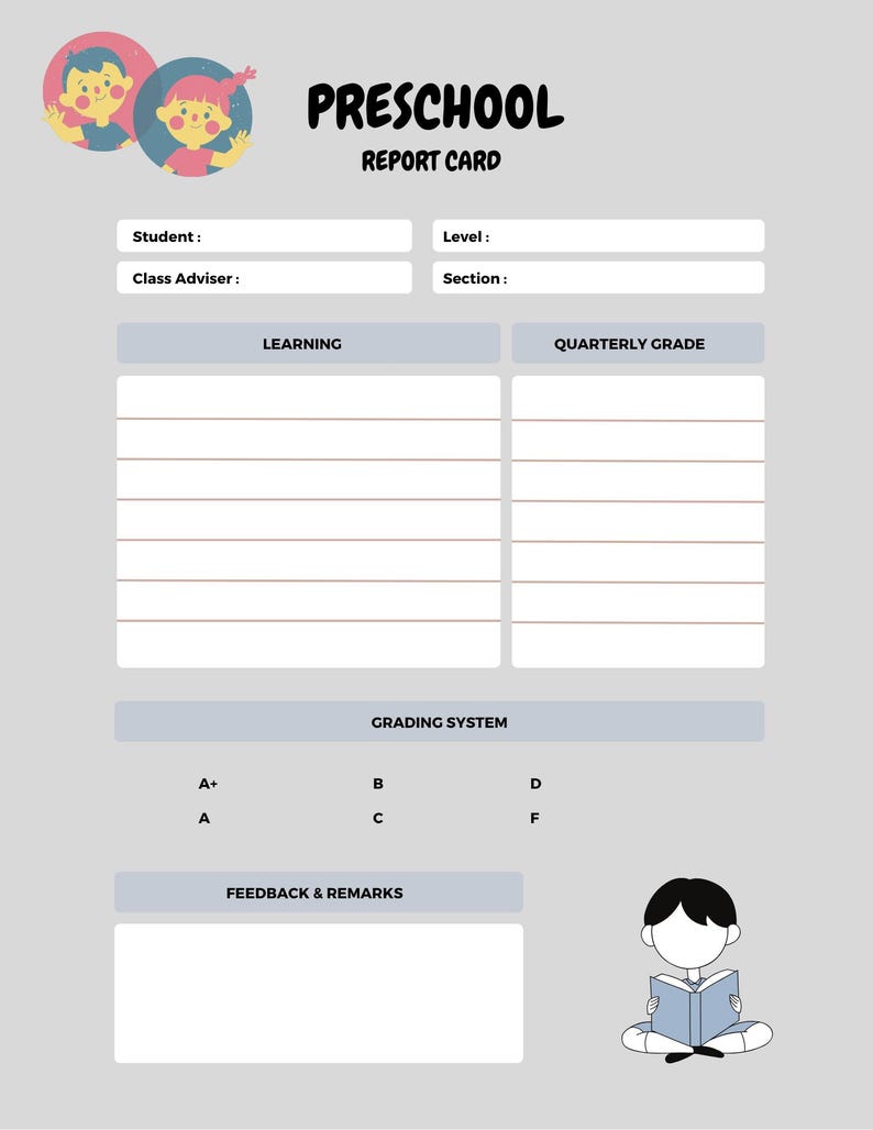 Preschool Report Card Template: Simple Homeschool Progress (digital ...