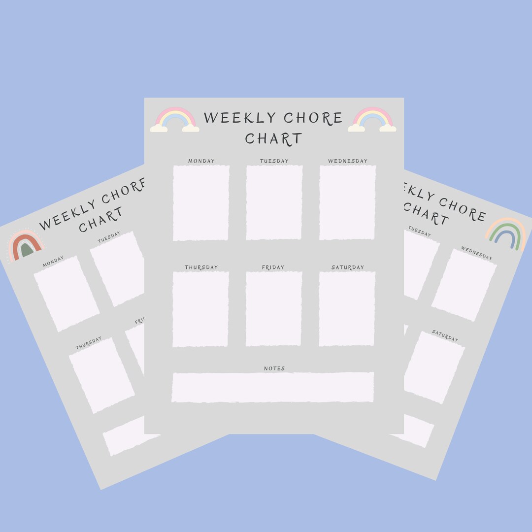 Chore Chart for Kid Weekly Responsibility List Routine Checklist Visual ...