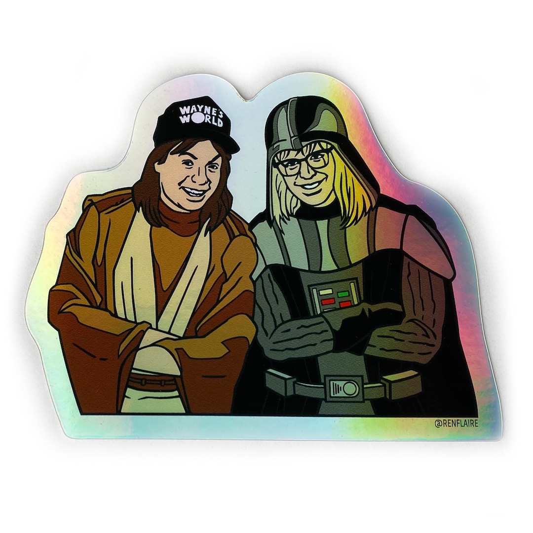Obi-wayne & Garth Vader Mashup Holographic Sticker, Wayne's World, Star ...