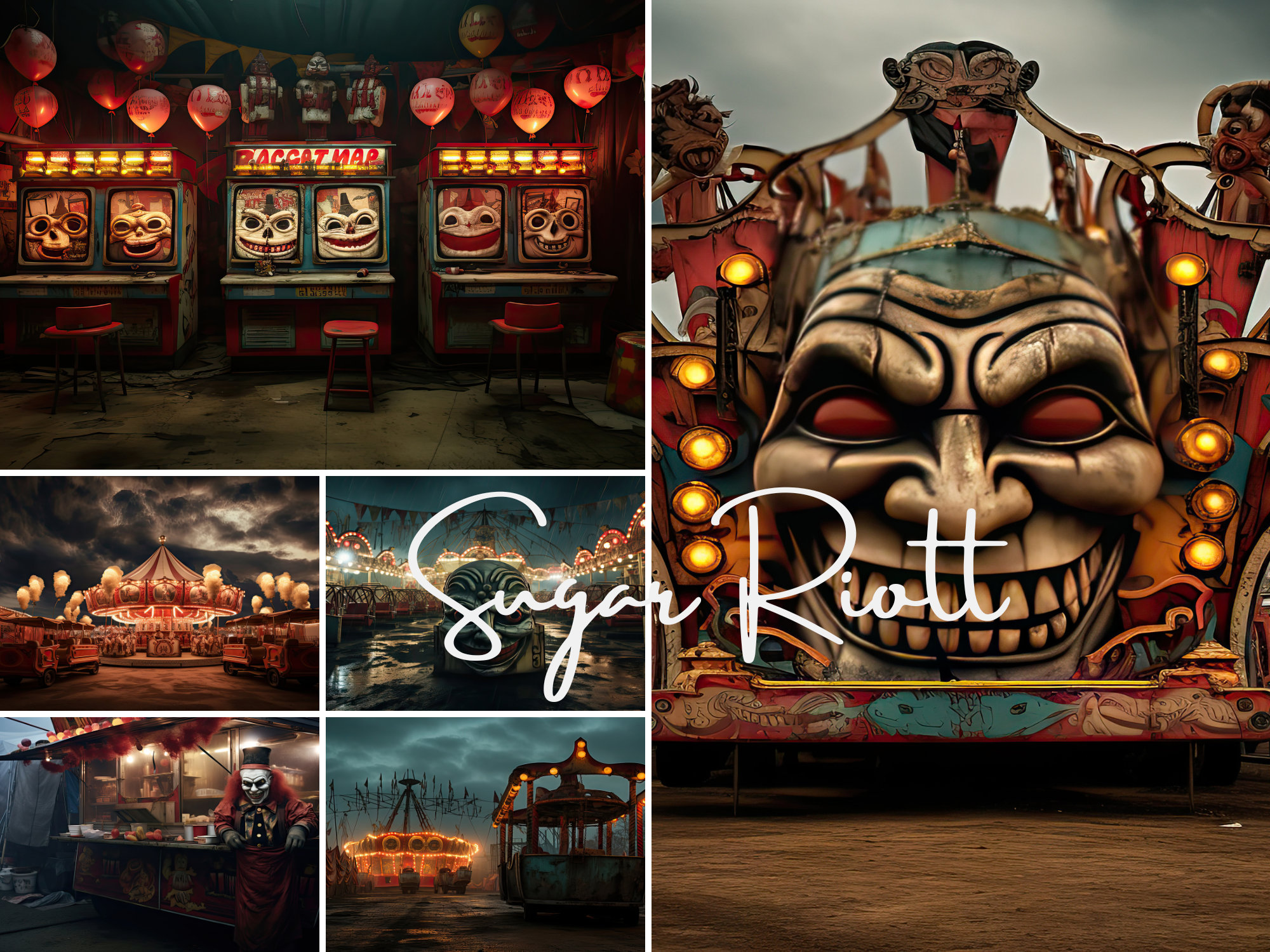 24 Creepy Carnival Bundle Digital Backgrounds - Disturbing, Halloween ...