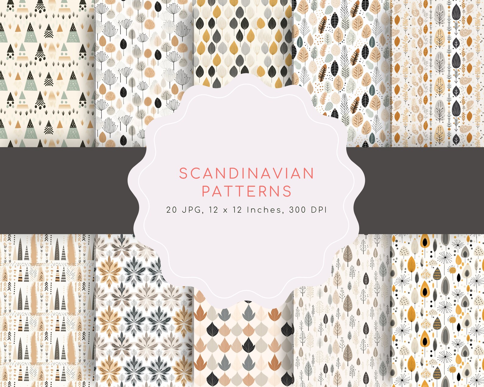 20 Scandinavian Boho Inspired Patterns, Neutral Color, Papers ...
