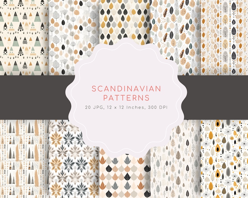 20 Scandinavian Boho Inspired Patterns, Neutral Color, Papers ...