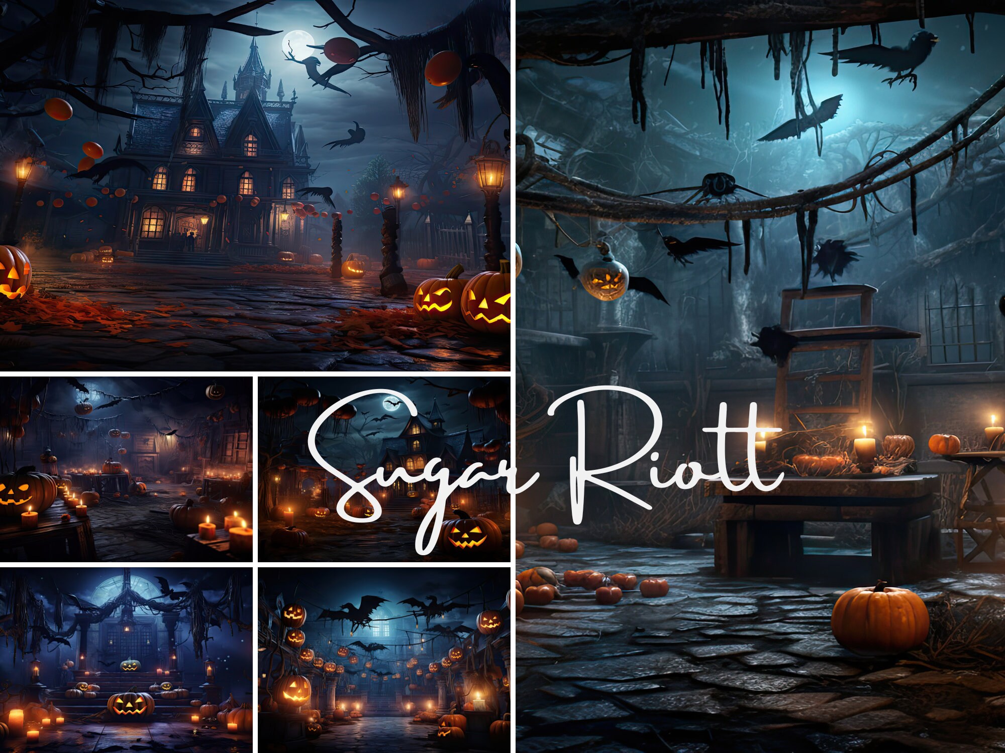12 Pumpkin Party Halloween Digital Backgrounds - Disturbing, Creepy ...