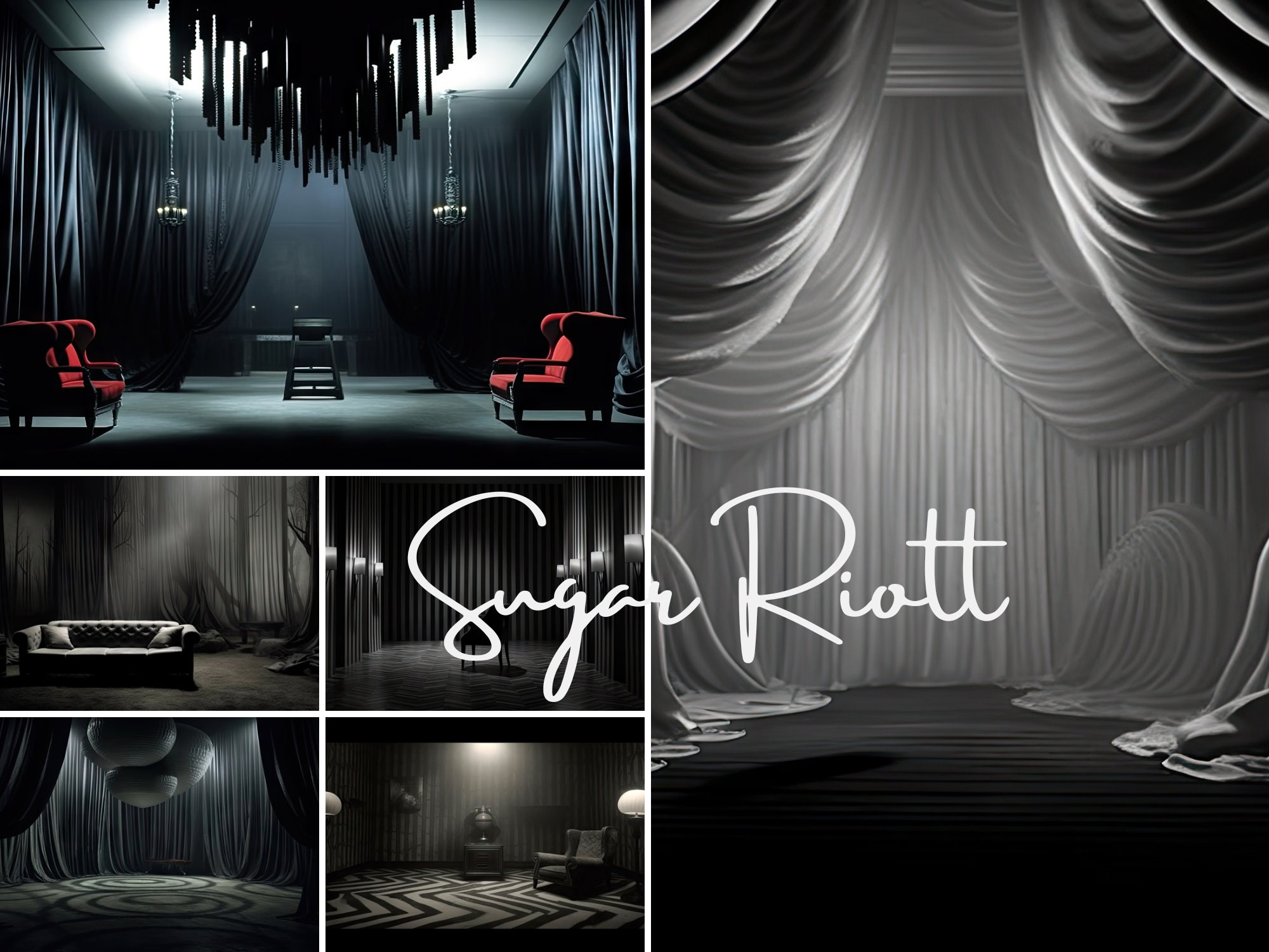 12 Spooky Retro Digital Backgrounds, Halloween Macabre, Vintage Old ...