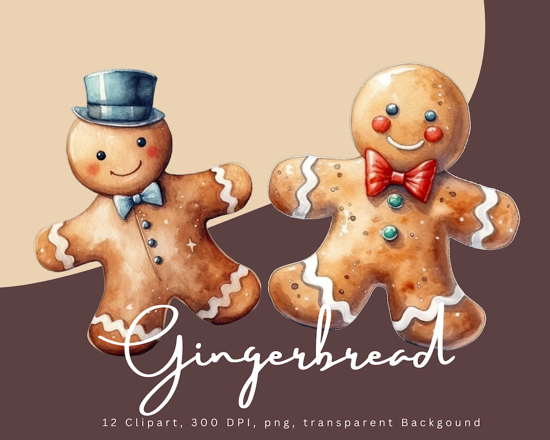 12 Christmas Gingerbread Clipart, Seasonal, Winter Holiday, Cookies ...