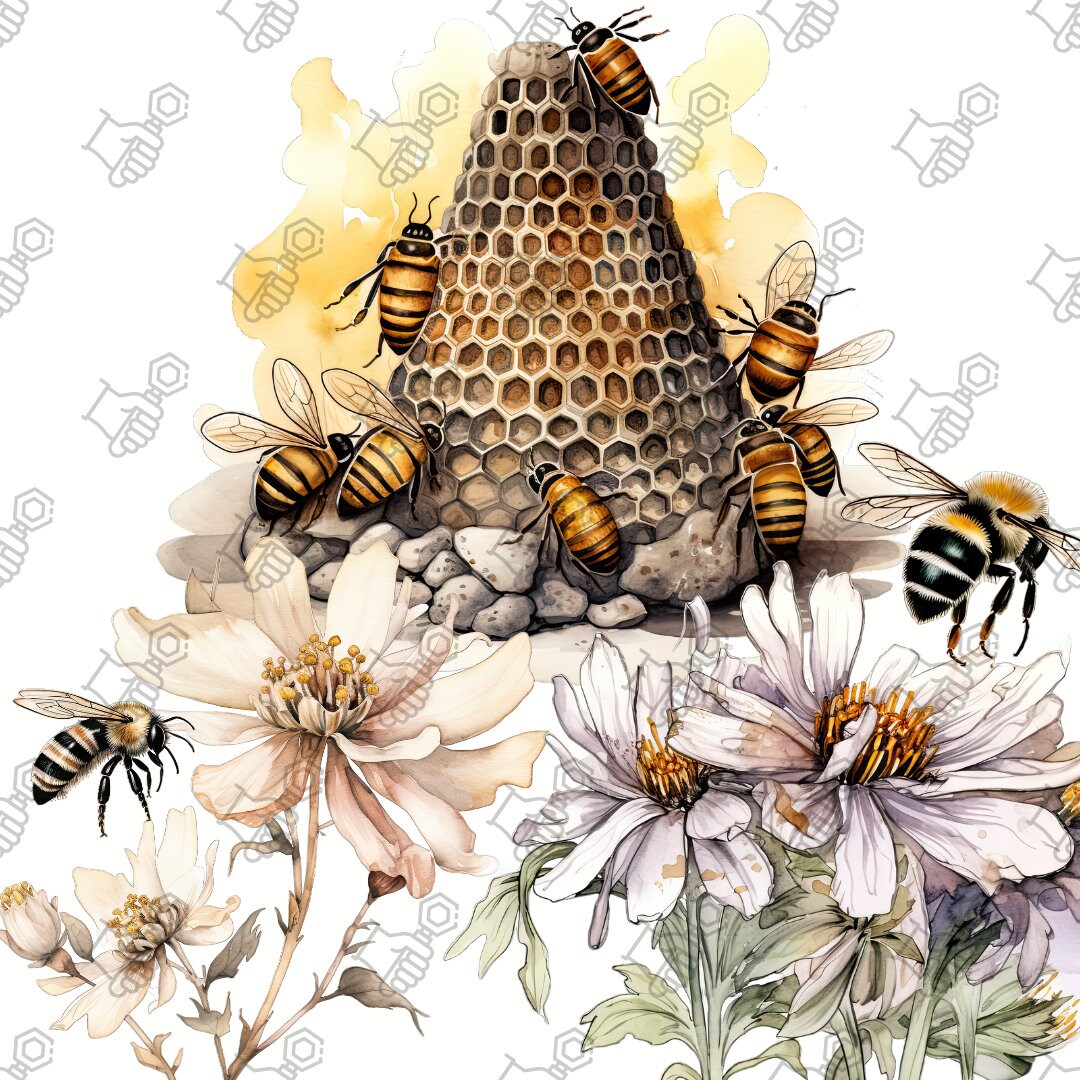 15 Digital Watercolor Clipart: Honeybees, Honey Jars, Honeycomb, Bees ...