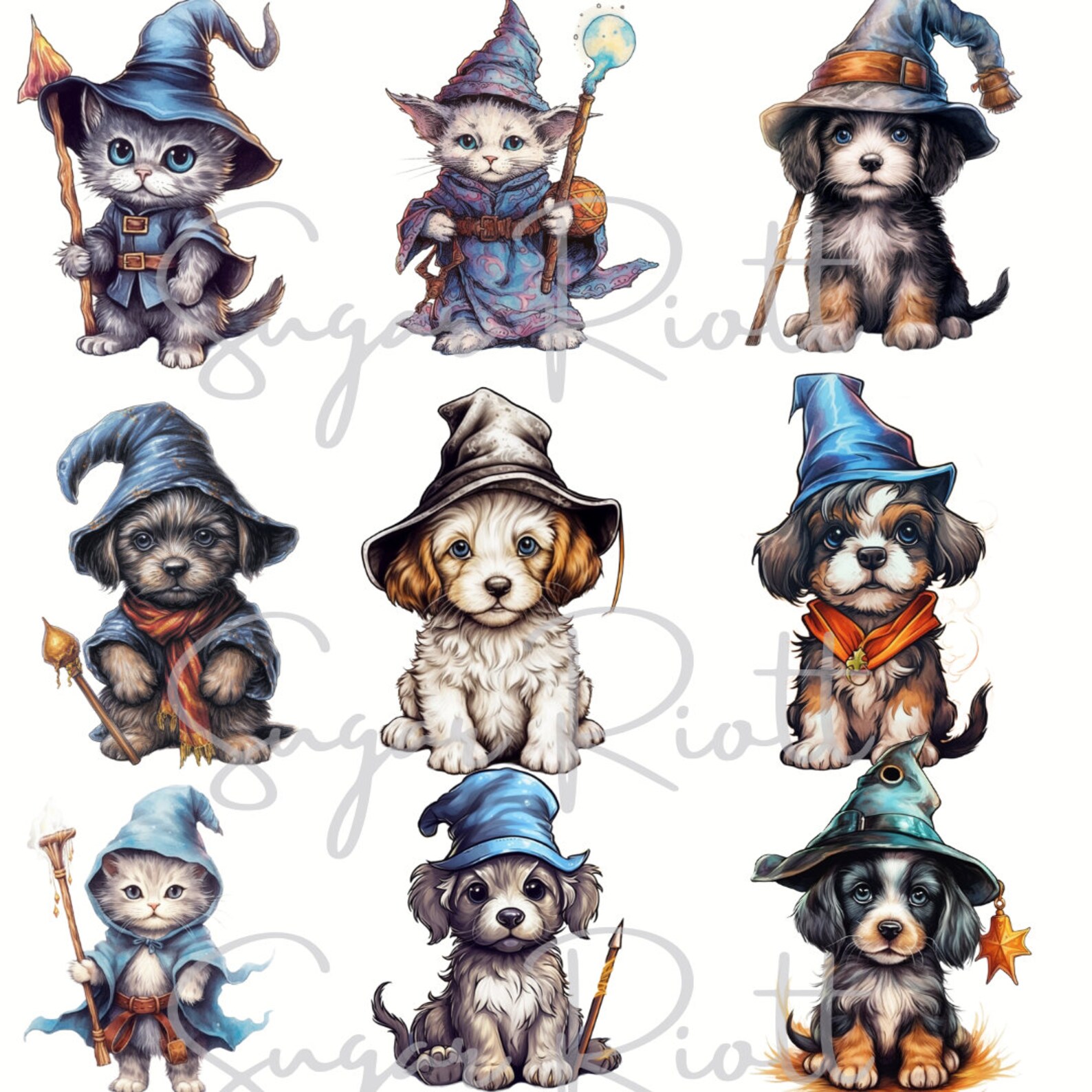 Adorable Animals Wizard Clipart Set Cat Dog Hamster - Etsy