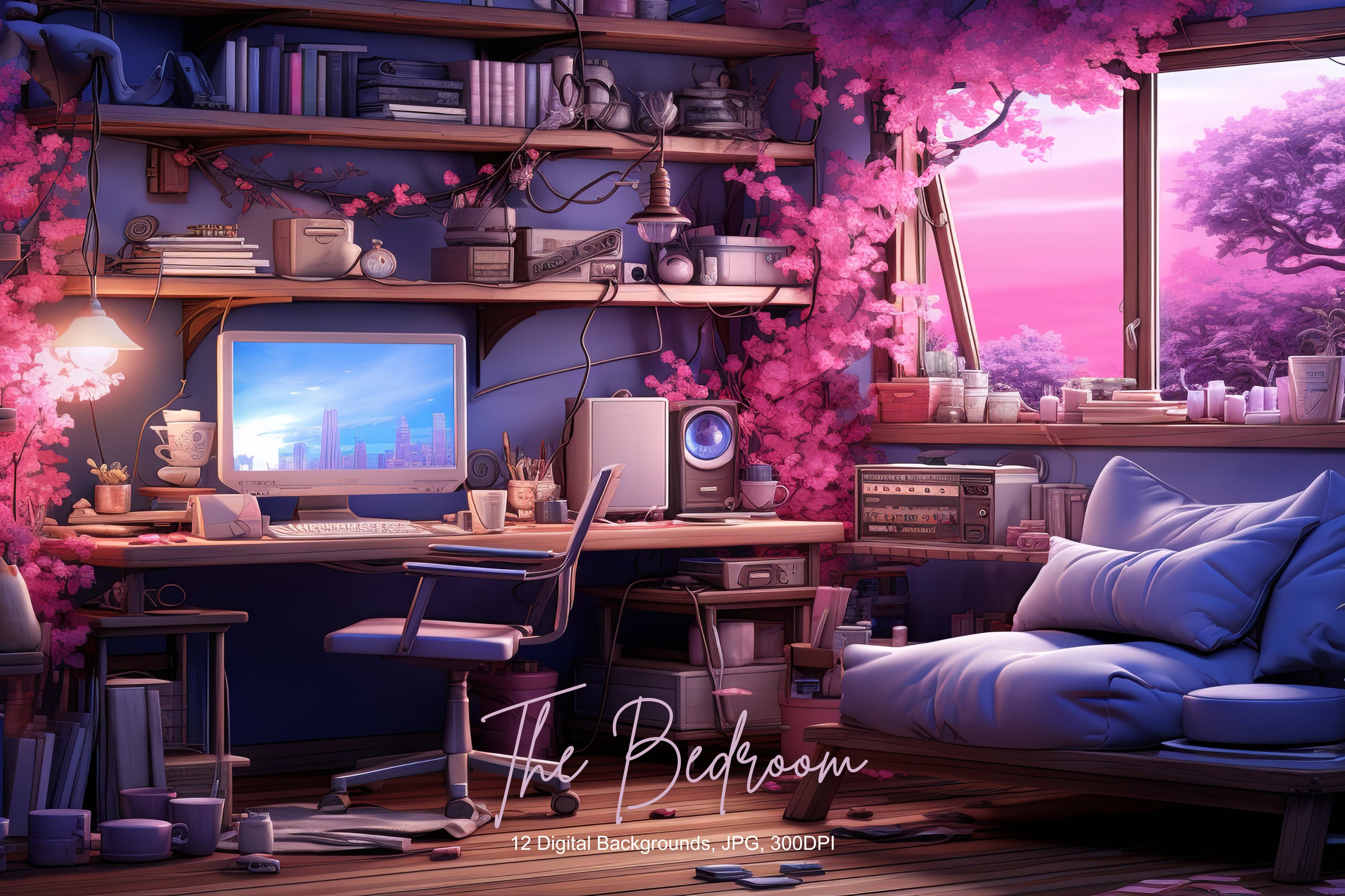 12 Bedroom Digital Backgrounds, Crafts, Zoom Twitch Youtube, Posters ...