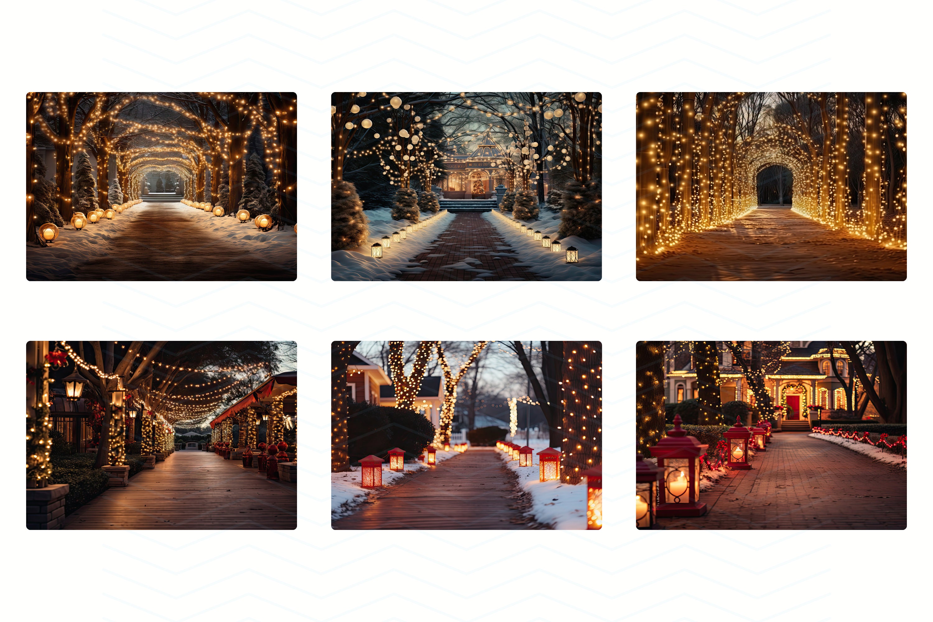 12 Christmas Path of Lights Digital Backgrounds, Sidewalks, String ...