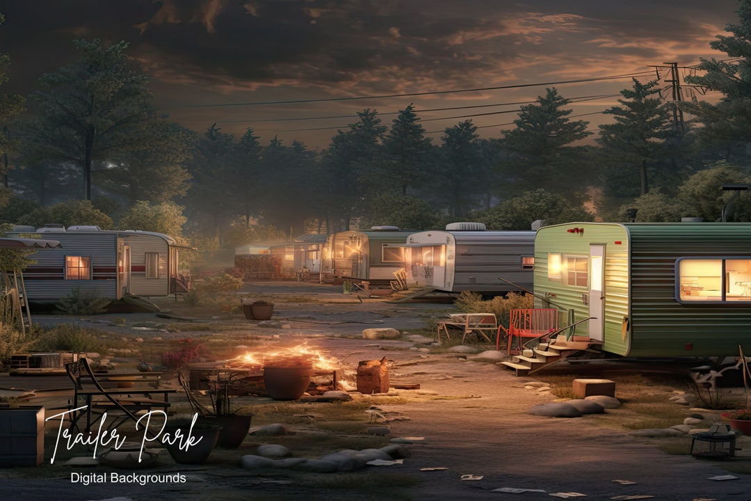 12 Trailer Park Digital Backdrop, Trashy Mobile Home, RV Camper, White ...