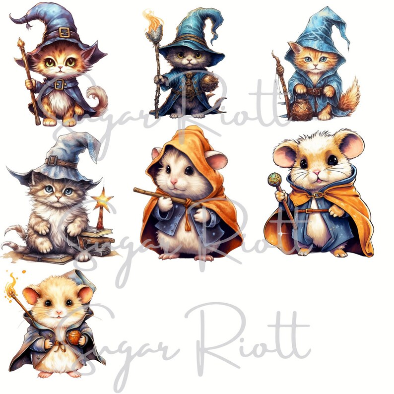 Adorable Animals Wizard Clipart Set Cat Dog Hamster - Etsy