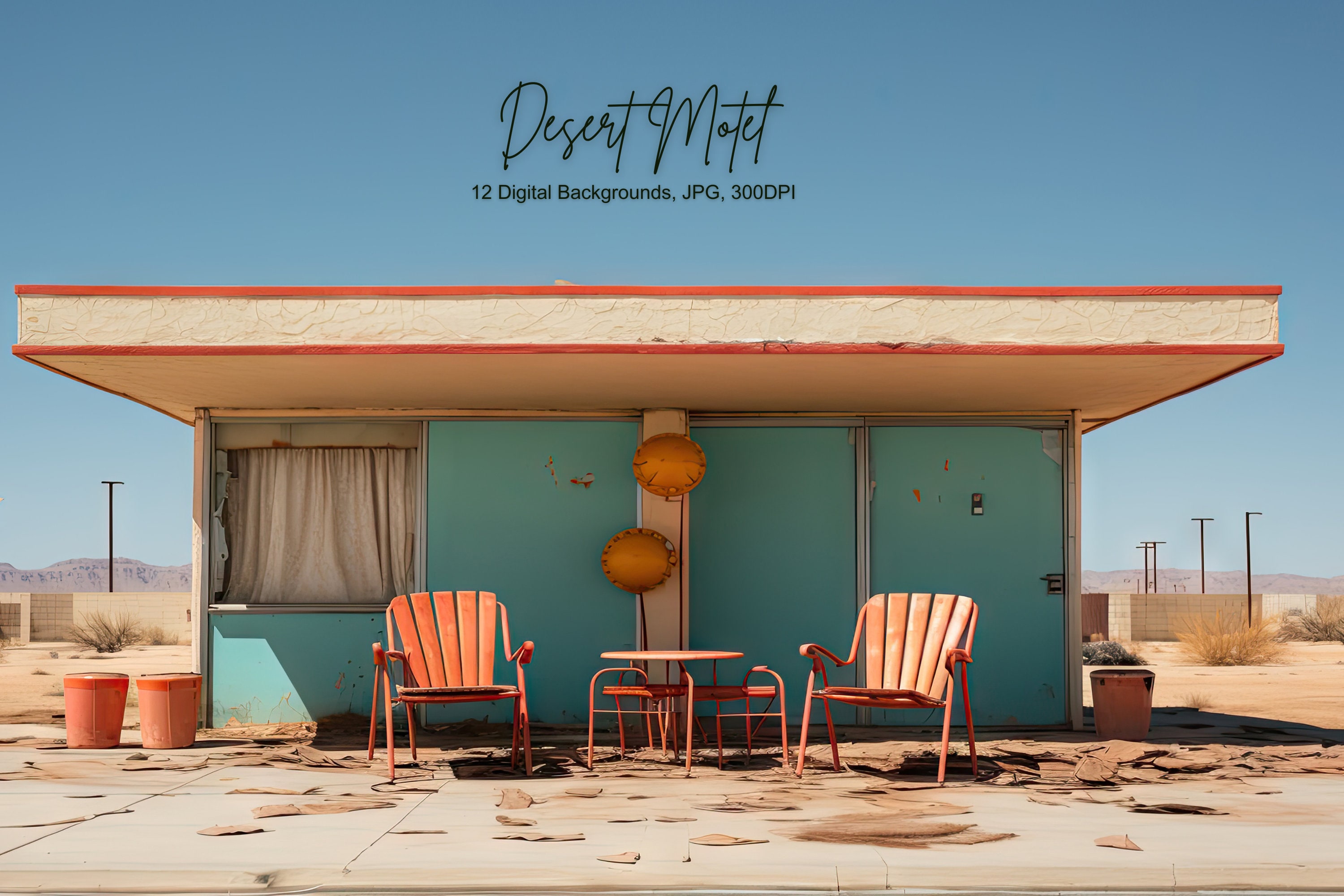 12 Desert Motel Digital Backgrounds for Zoom Teams, Rundown, Decay ...