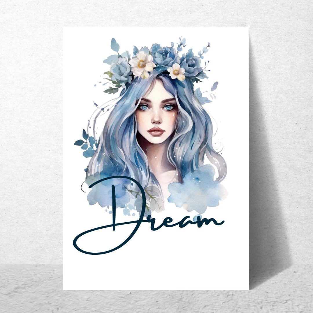 Watercolor Fairy Princess Clipart, Blue Hues, Floral, Enchanting ...