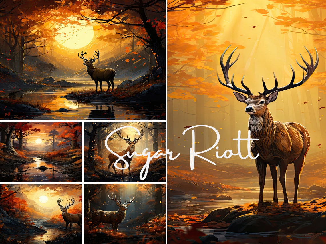12 Autumn Forest Digital Backgrounds, Photography, Prints Posters, Deer ...