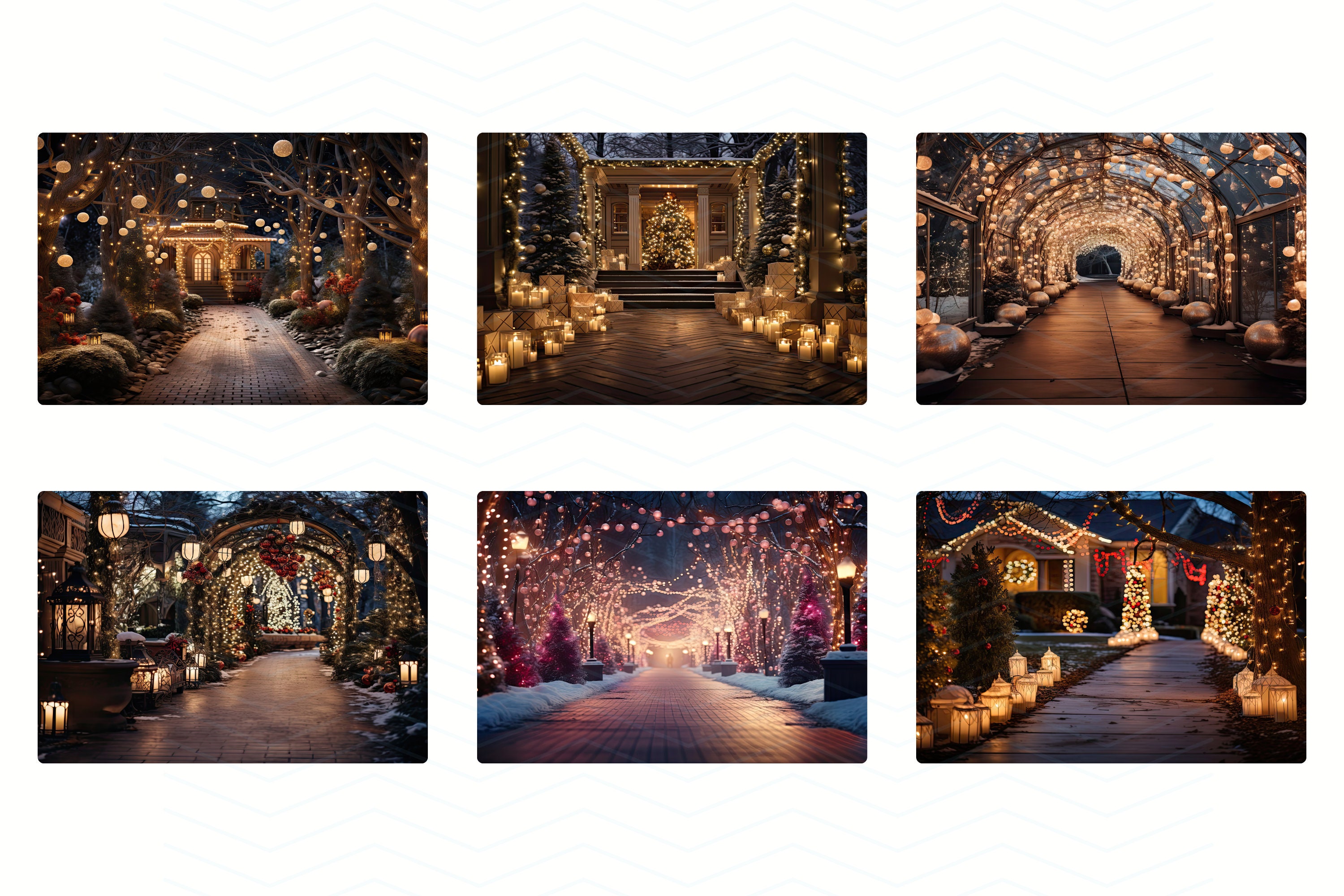 12 Christmas Path of Lights Digital Backgrounds, Sidewalks, String ...