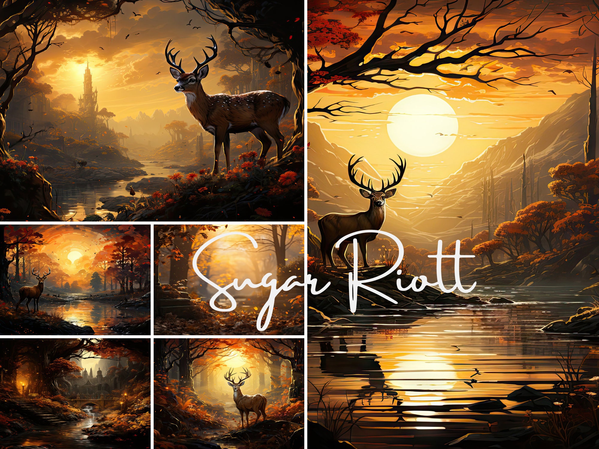 12 Autumn Forest Digital Backgrounds, Photography, Prints Posters, Deer ...