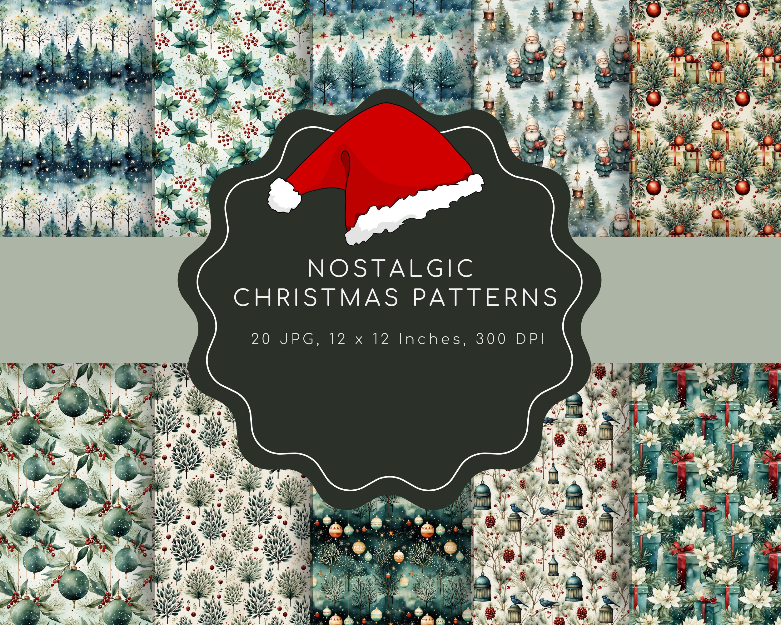20 Nostalgic Christmas Patterns, Digital Designs, Winter Wonderland ...