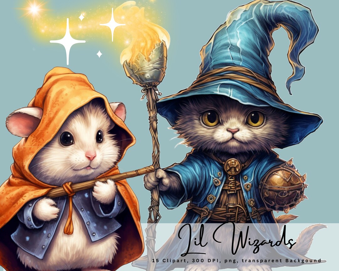 Adorable Animals Wizard Clipart Set Cat Dog Hamster - Etsy