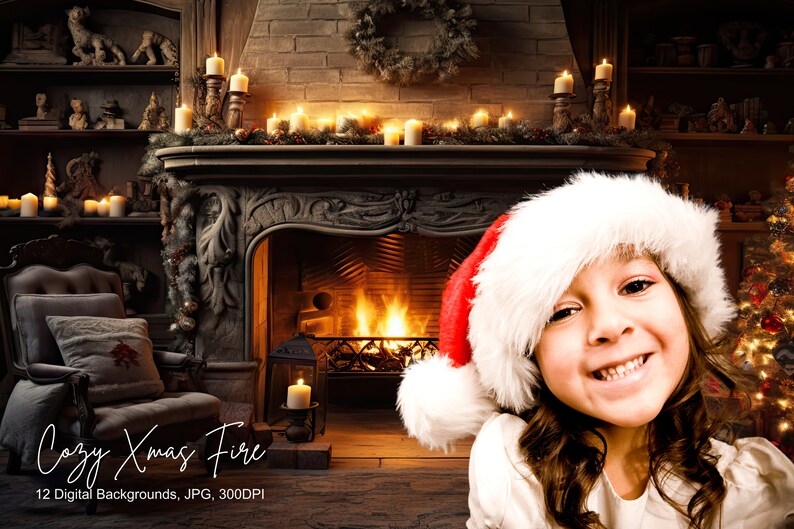 12 Photography Backgrounds Cozy Christmas Fire, Winter Season, Xmas ...