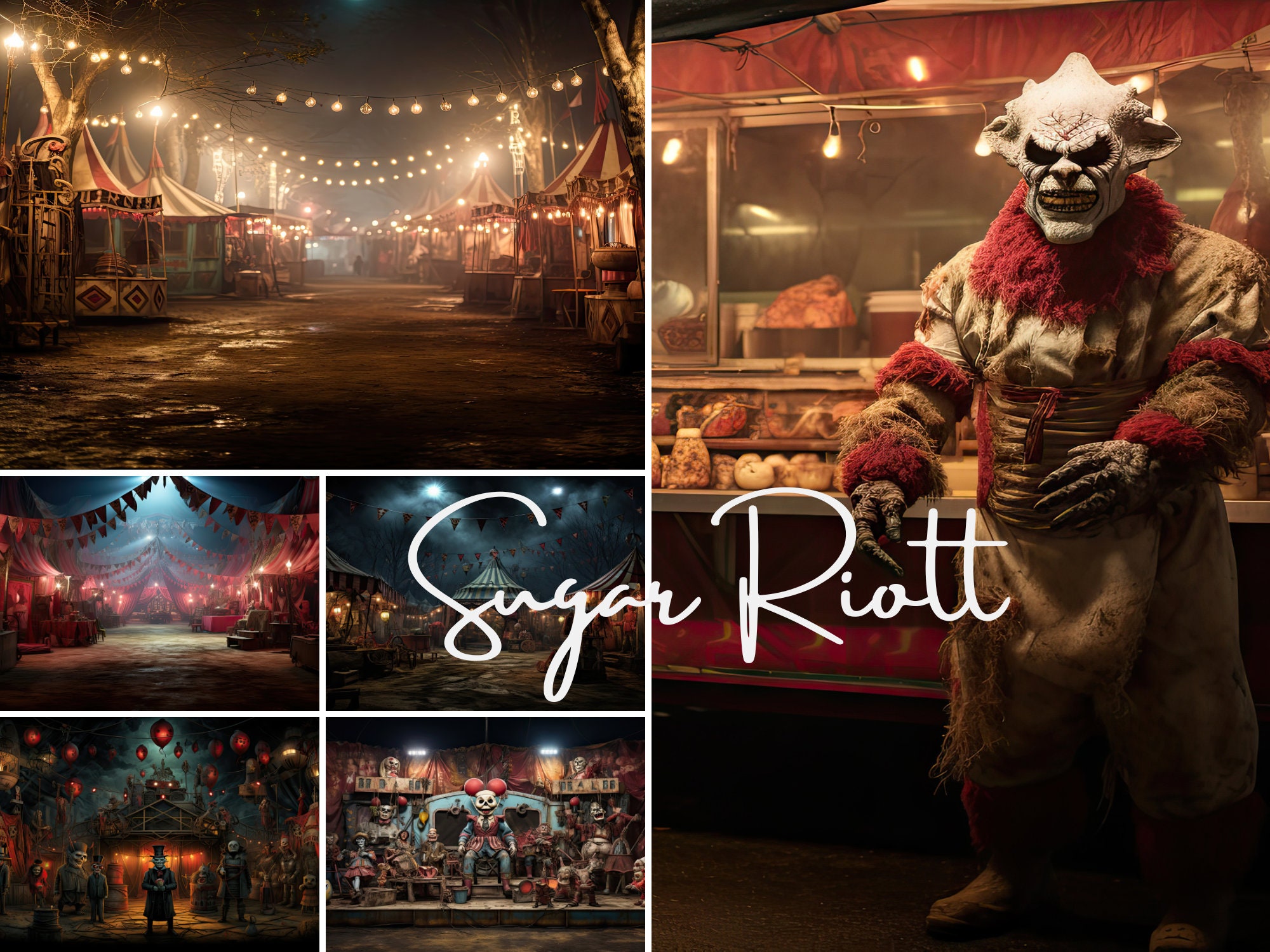 12 Creepy Carnival Digital Backgrounds - Disturbing, Freak Shoes ...