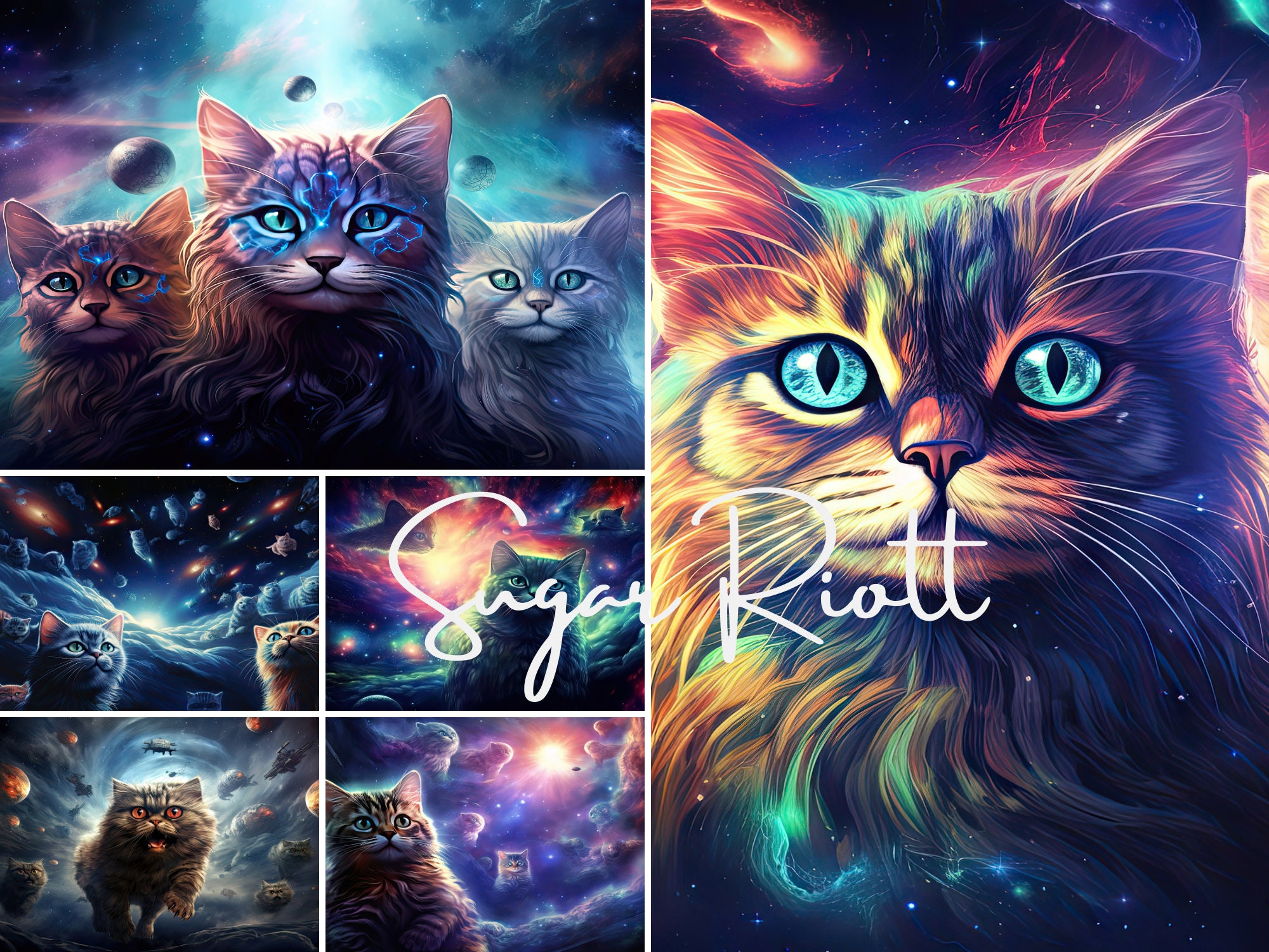 12 Disturbing Cosmic Cats in Space Backgrounds, Felines, Kittens, Calico, Universe, Planets ...