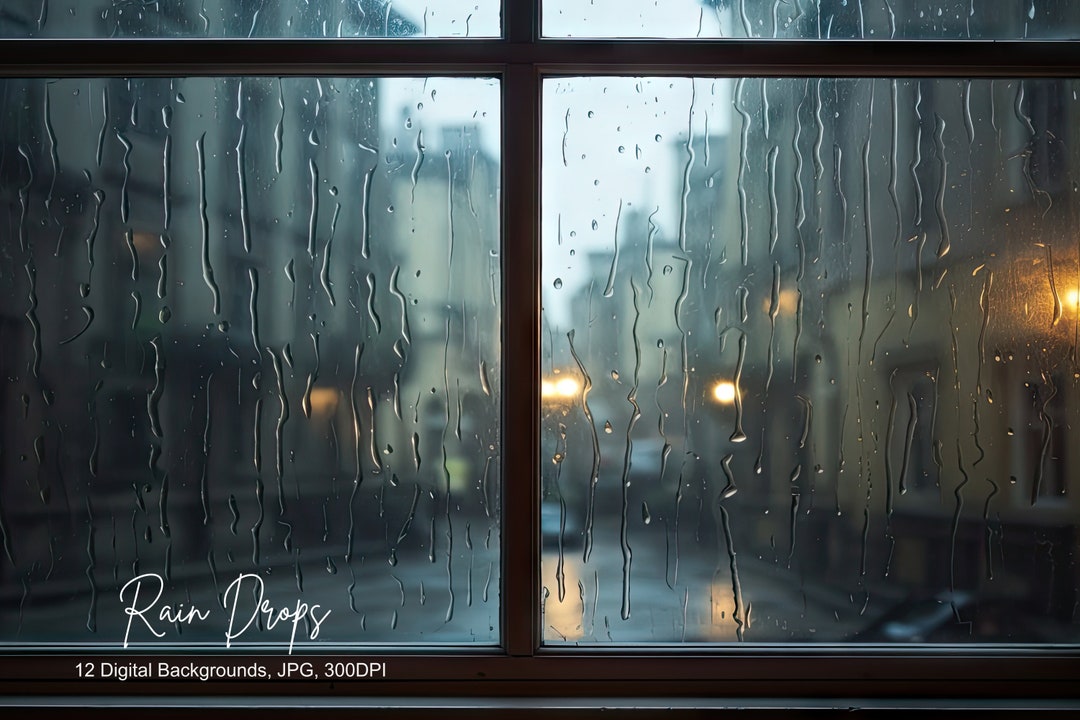 12 Realistic Rain Drops on Windows Backdrop, Weather, Storm, Gloomy Day ...