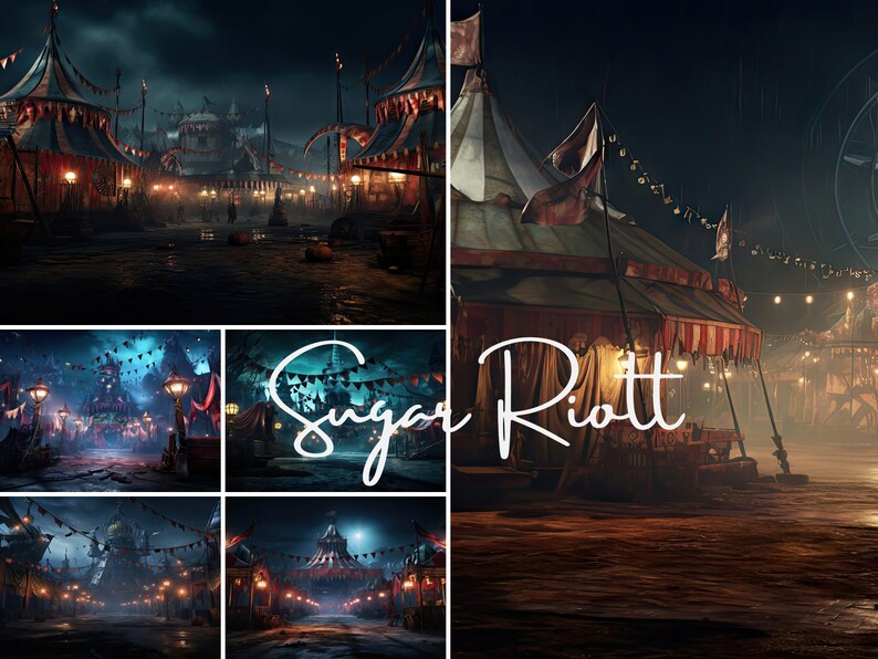 12 Haunted Carnival Halloween Digital Backgrounds - Disturbing, Creepy ...