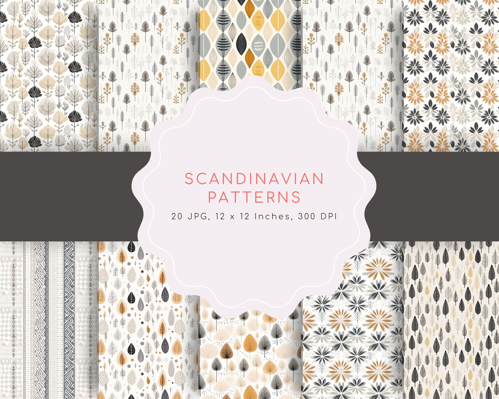 20 Scandinavian Boho Inspired Patterns, Neutral Color, Papers ...