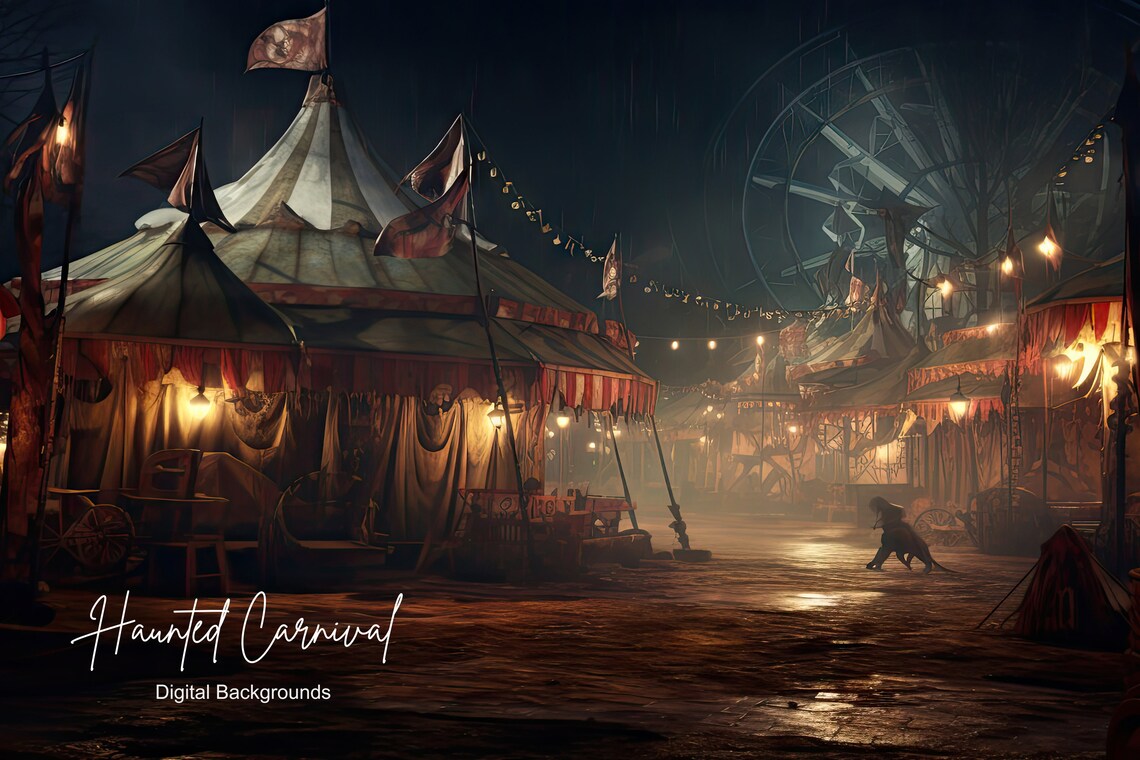 12 Haunted Carnival Halloween Digital Backgrounds - Disturbing, Creepy ...
