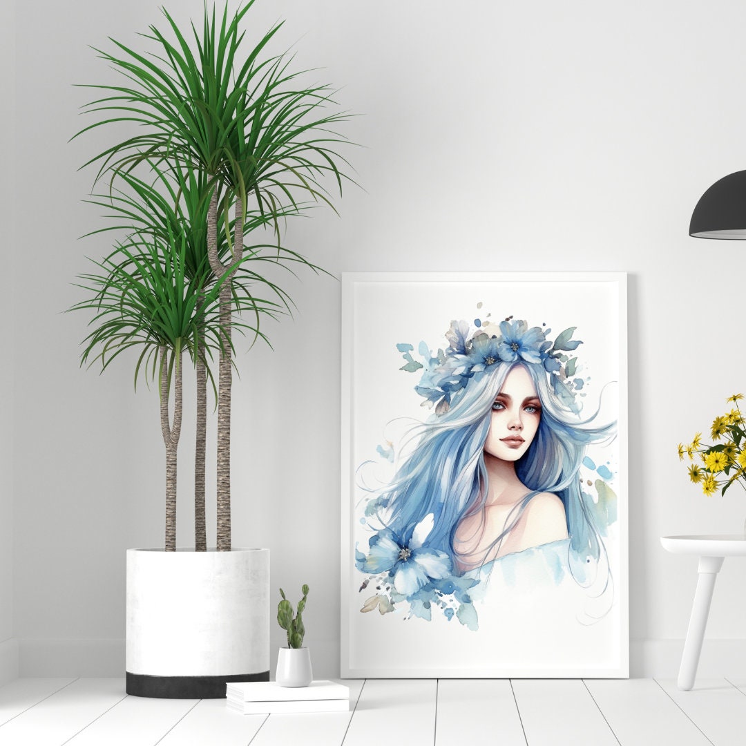 Watercolor Fairy Princess Clipart, Blue Hues, Floral, Enchanting ...