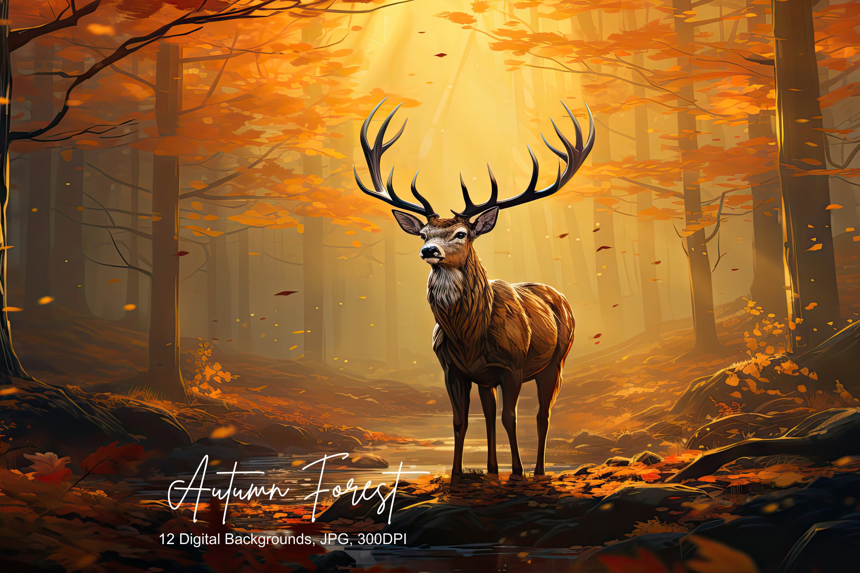12 Autumn Forest Digital Backgrounds, Photography, Prints Posters, Deer ...