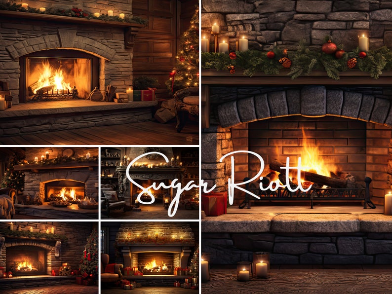 12 Photography Backgrounds Cozy Christmas Fire, Winter Season, Xmas ...