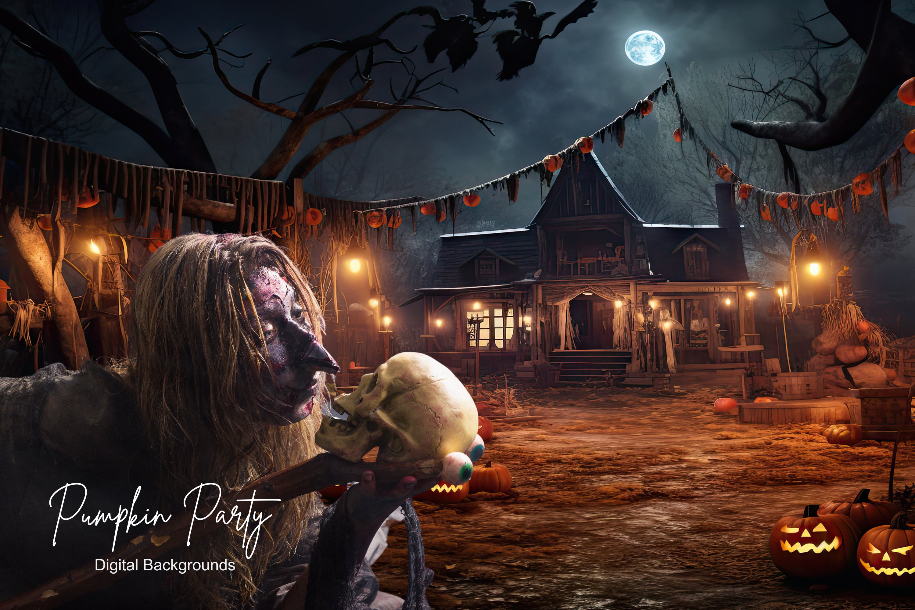 12 Pumpkin Party Halloween Digital Backgrounds - Disturbing, Creepy ...