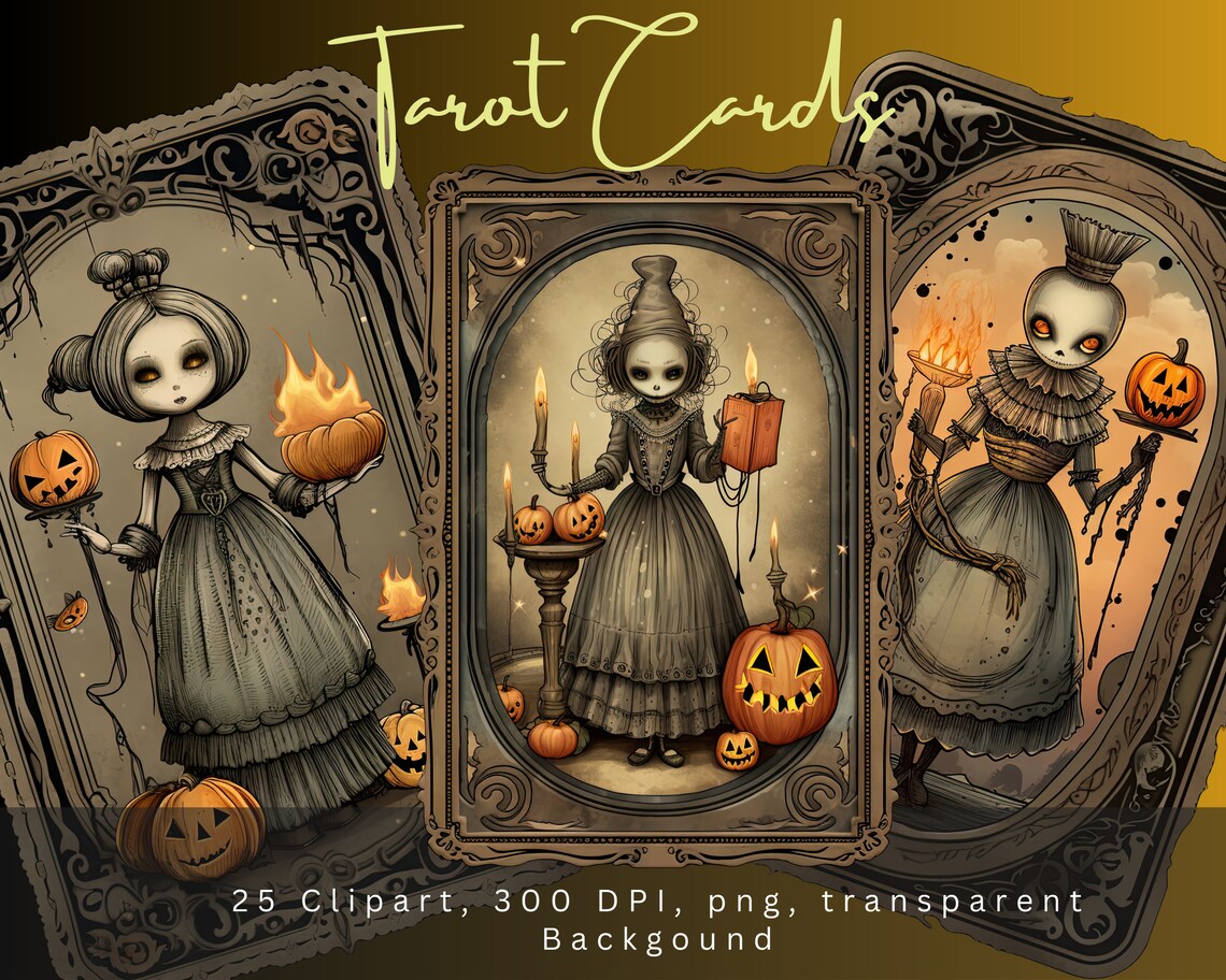 25 Creepy Tarot Card Clipart, Weird, Haunting Halloween Surreal Images ...