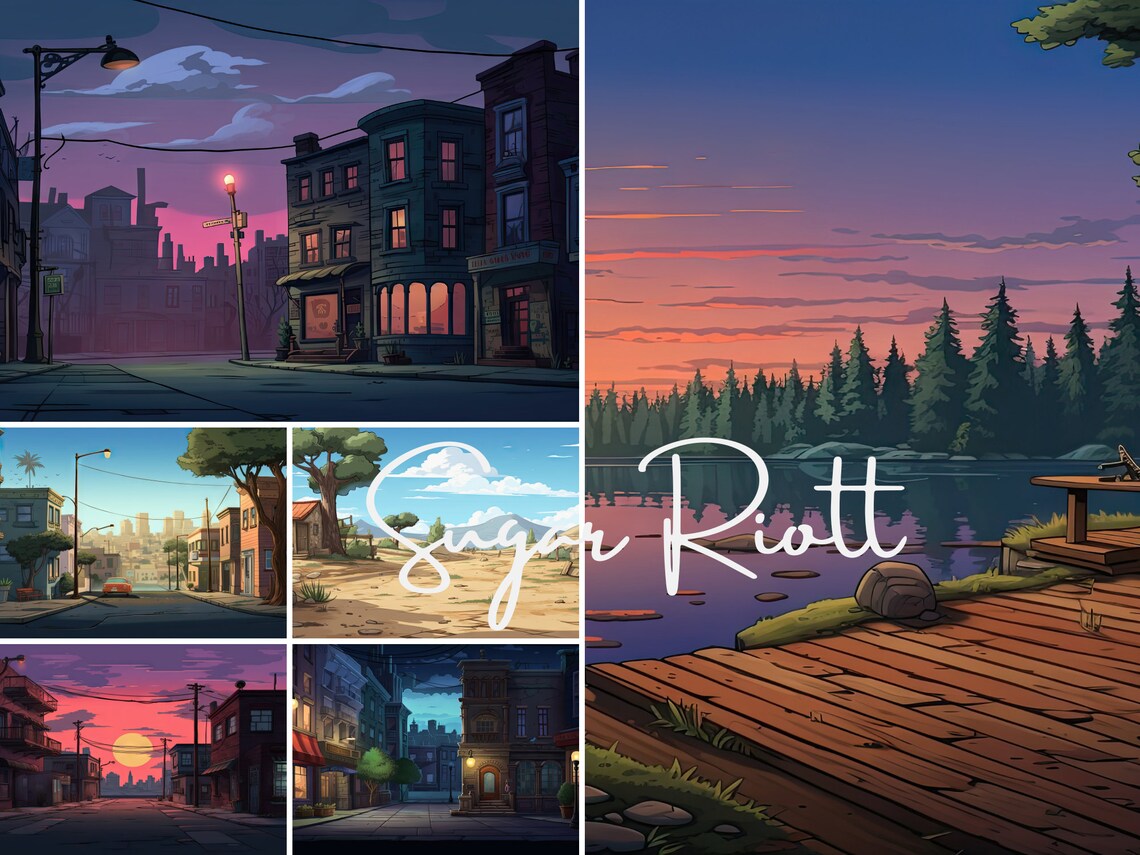 12 Cartoon Town Zoom Twitch Backgrounds, Teams, Calls, Streaming ...