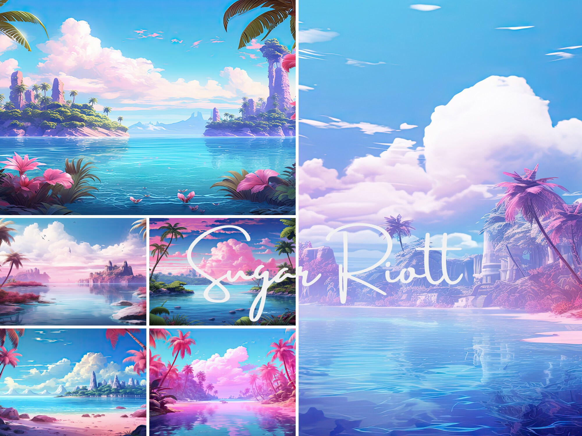 12 Pink Beach Digital Backgrounds, Sunsets Sand Ocean Sea, Fantasy ...