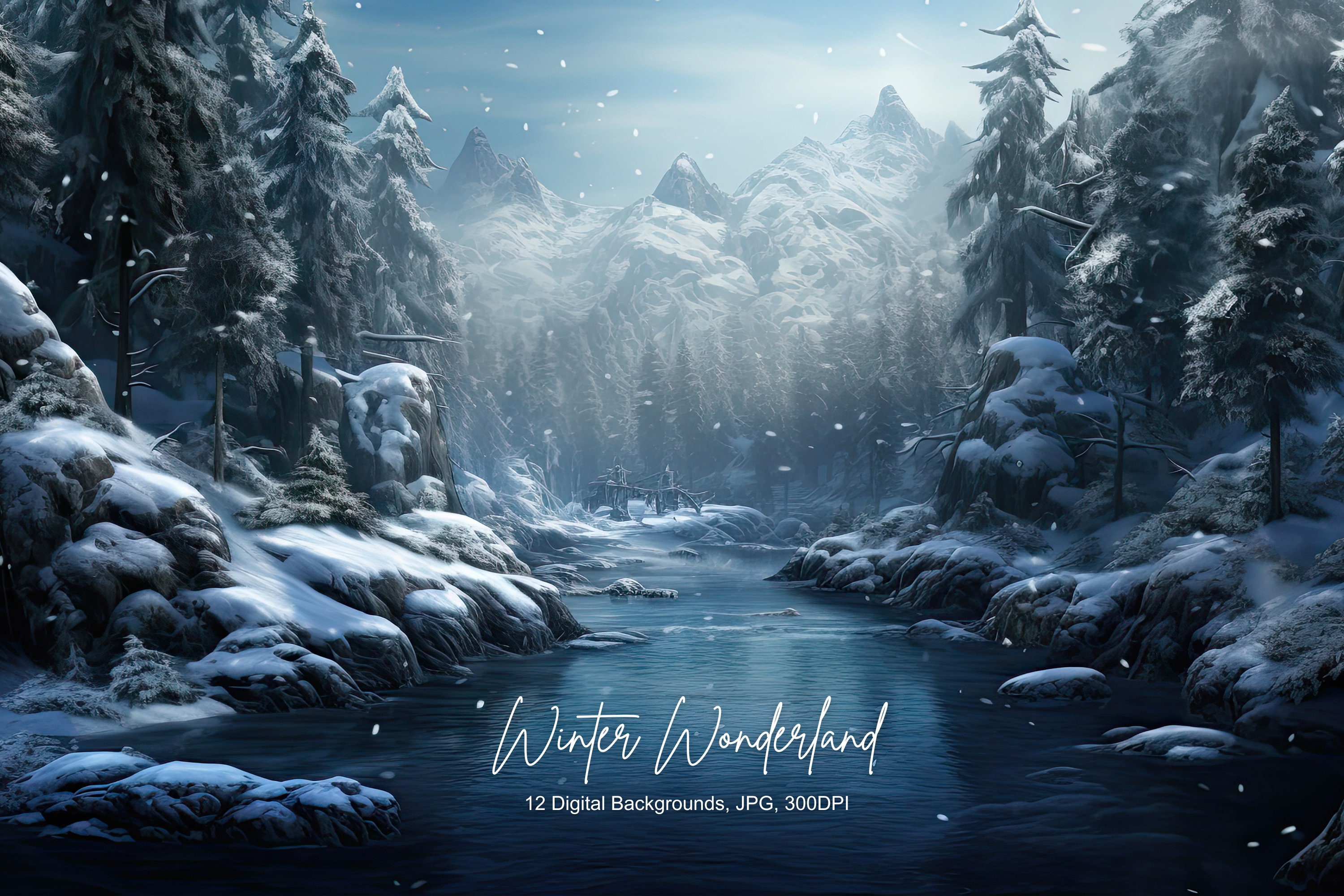 12 Winter Wonderland Digital Backgrounds, Ice Snow Landscapes, Frozen ...