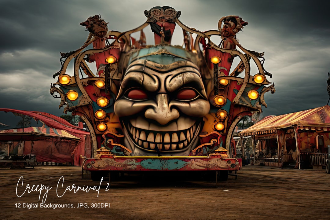 12 Creepy Carnival Digital Backgrounds - Disturbing, Freak Shoes, Clowns, Haunted, Commercial ...