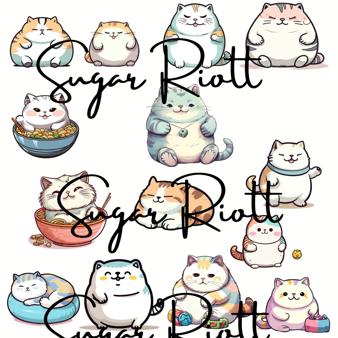 Whimsical Kawaii Fat Cartoon Cats Clipart Bundle 12 Cats 2 - Etsy