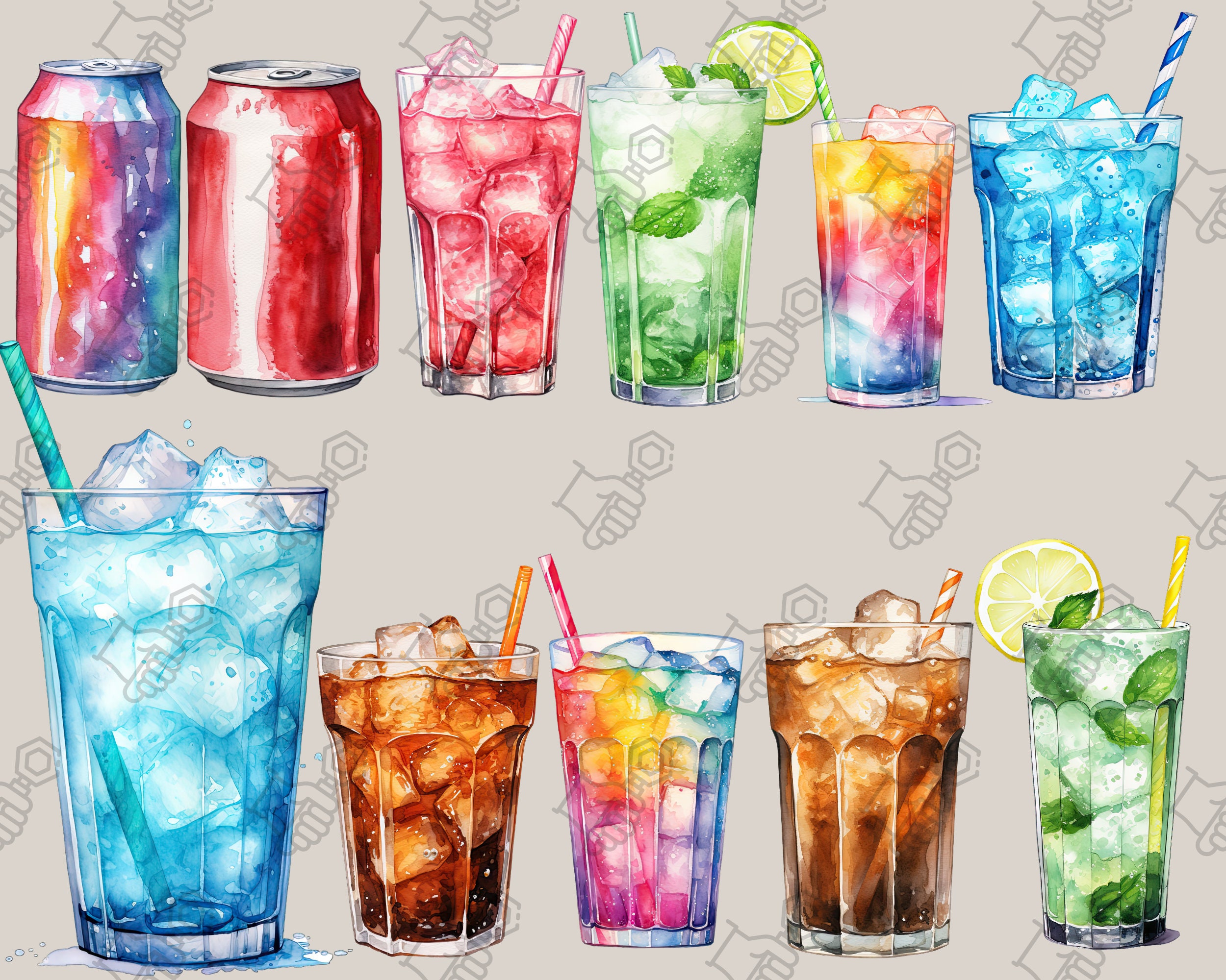 12 Ice Cold Drinks Clipart, Soda, Mint, Strawberry, Summertime, Canned ...