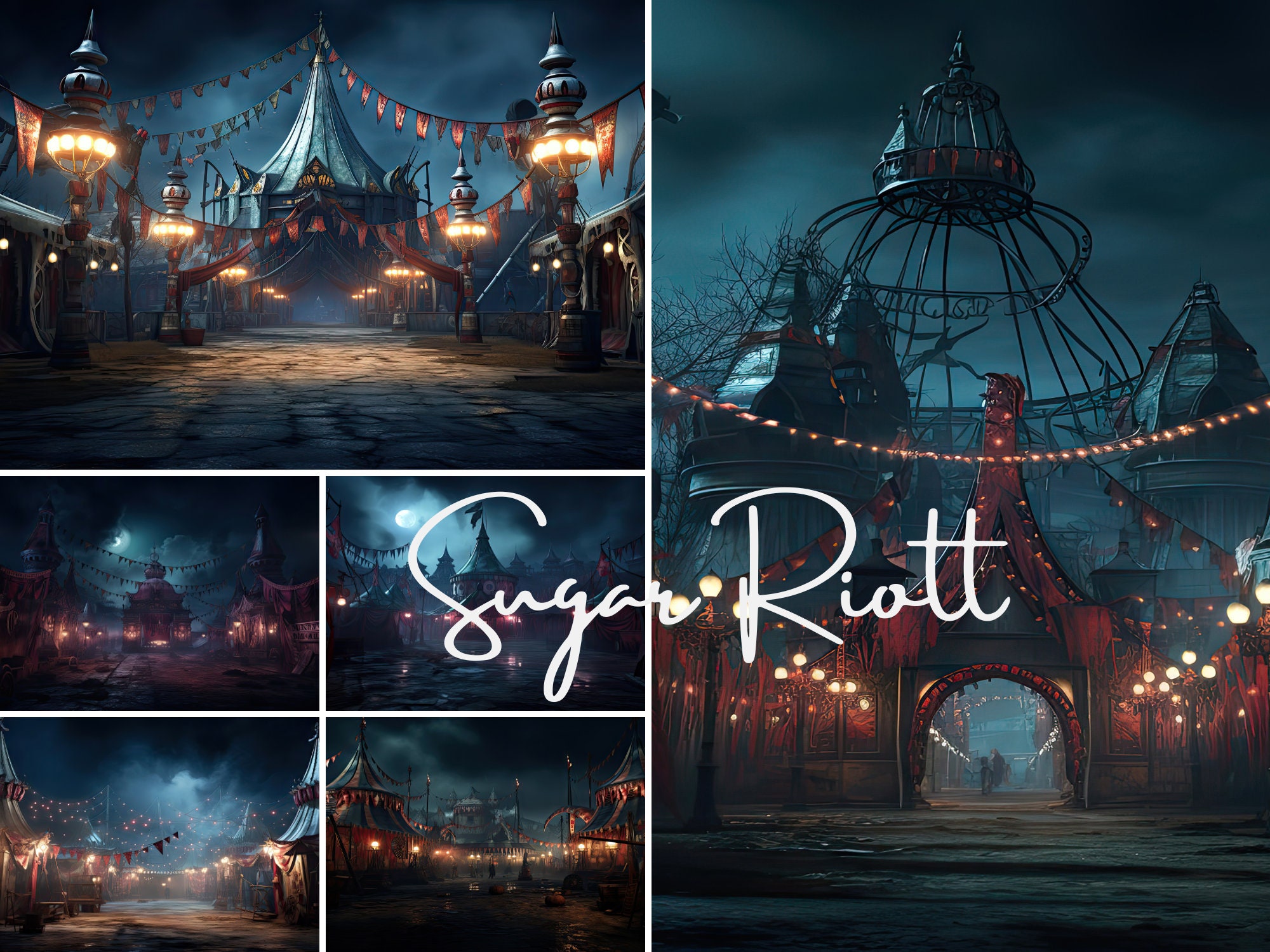 12 Haunted Carnival Halloween Digital Backgrounds - Disturbing, Creepy ...