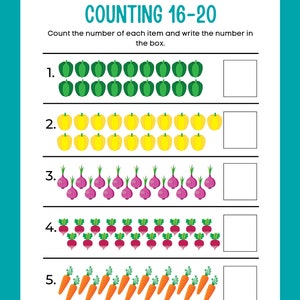 Fun Kindergarten Counting 16-20 Math Worksheet - Etsy