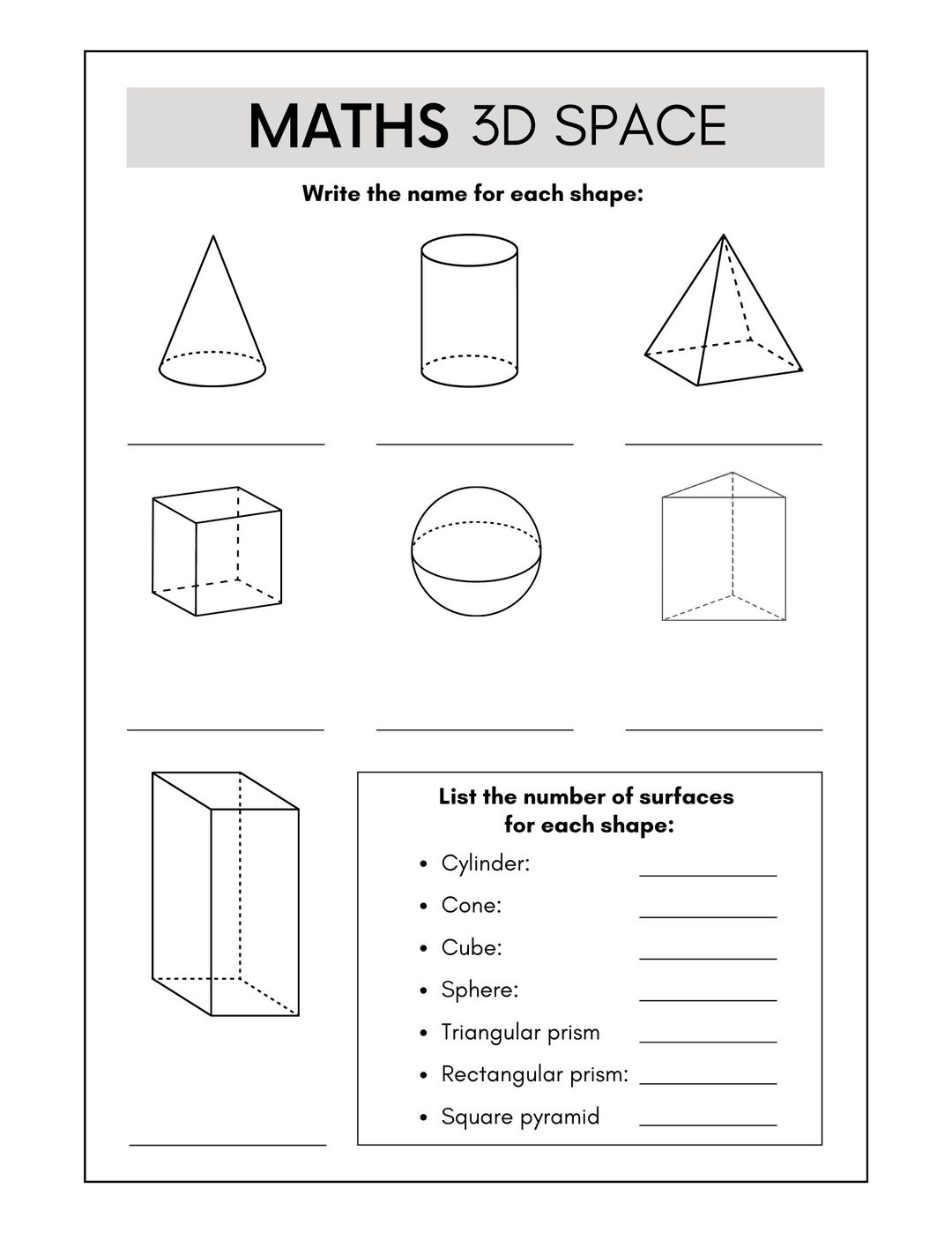Maths 3D Space Worksheet - Etsy